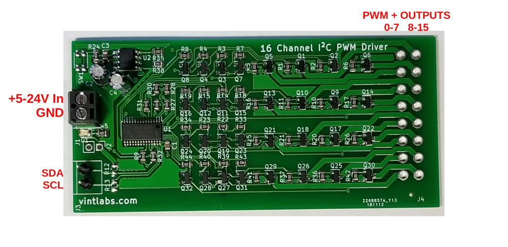 16 Channel High-Power I2C PWM LED/Servo Driver – VintLabs